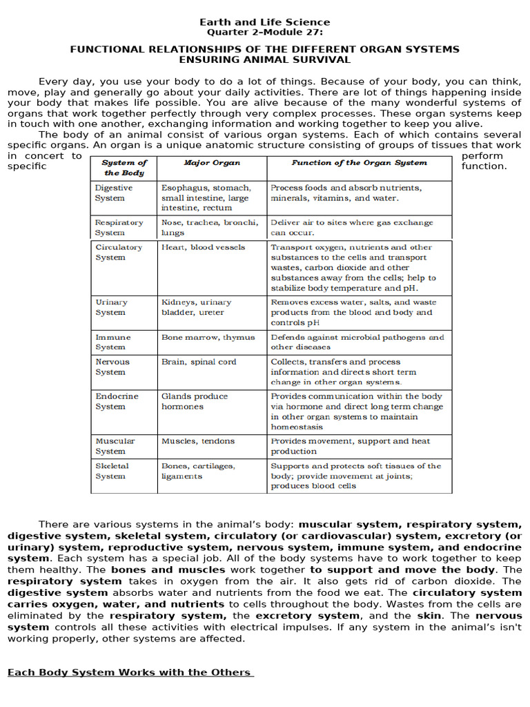 Animal Organ Systems and Interactions | PDF | Human Body | Blood