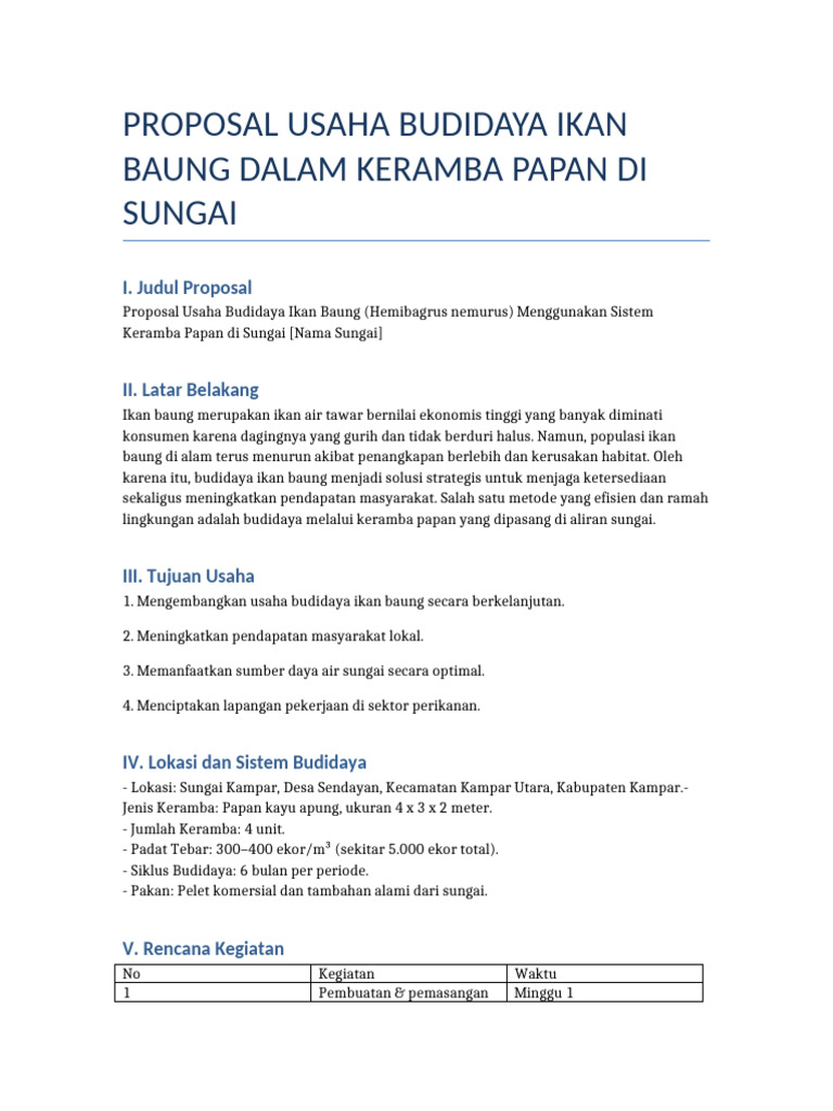 Proposal Budidaya Ikan Baung Keramba Papan | PDF