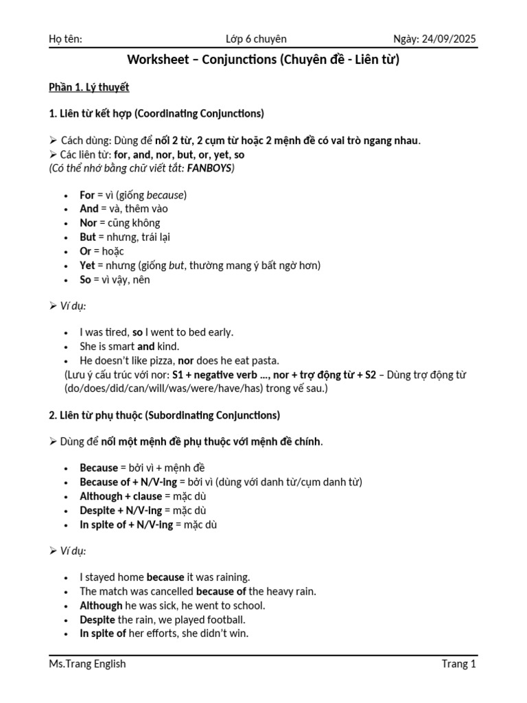 Worksheet Conjuction Basic (6C) | PDF