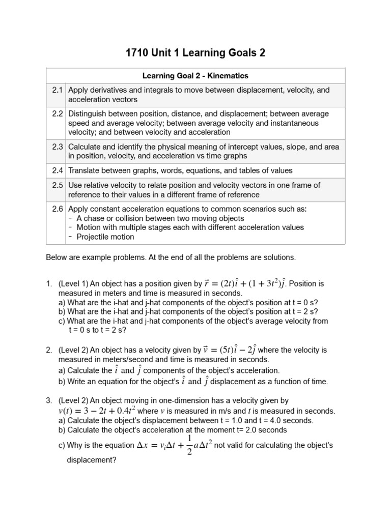 Kinematics Problem Set and Solutions | PDF | Velocity | Acceleration