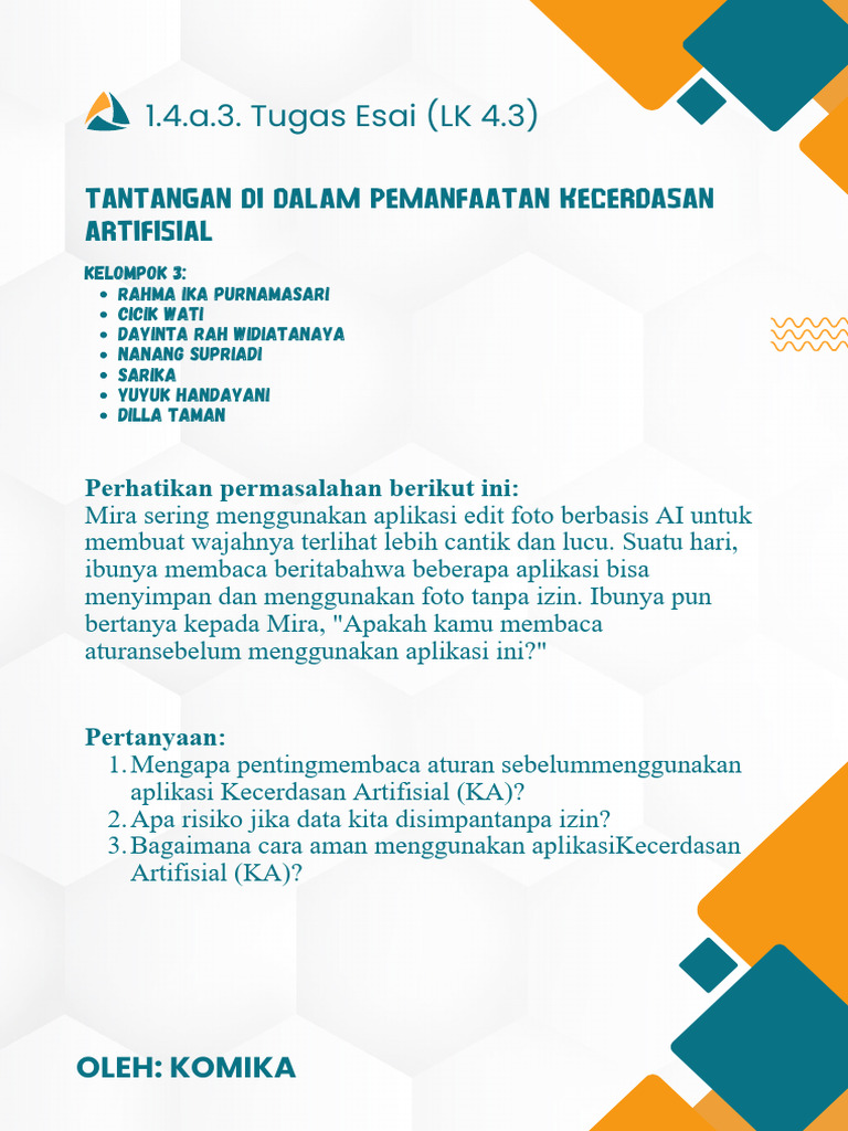 Nanang Supriadi - LK 1.4.a.3. Tugas Esai (LK 4.3) TANTANGAN DI DALAM PEMANFAATAN KECERDASAN ...
