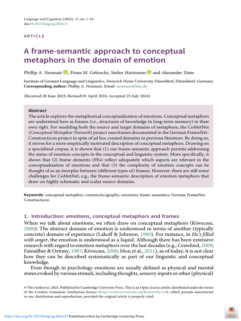 Frame-Semantic Analysis of Emotion Metaphors | PDF | Metaphor | Concept