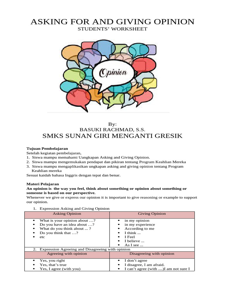 Asking and Giving Opinions Worksheet | PDF