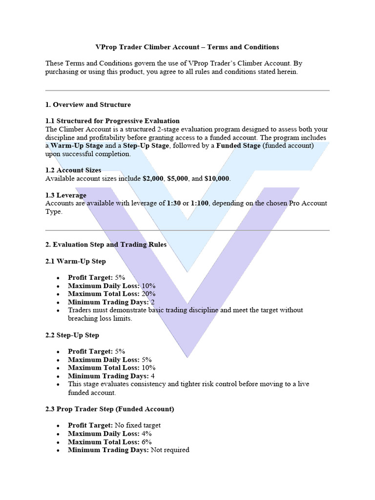 Vprop Trader Climber Account PTC (Updated 14082025) | PDF | Contract ...