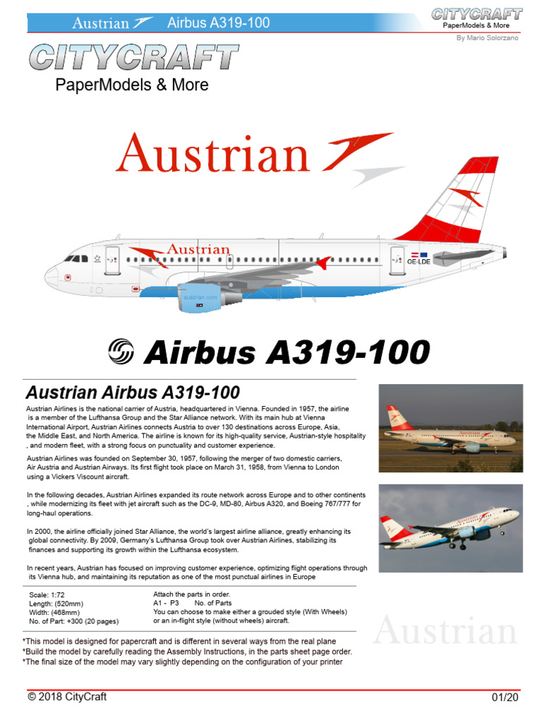 Austrian Airbus A319-100 Papercraft Model | PDF | Airlines | Civil Aviation