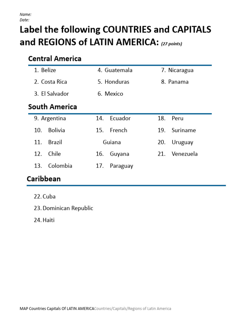 LATIN AMERICA MAP Countries Capitals | PDF