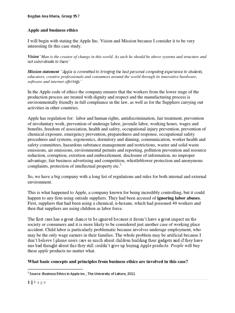 Business Ethics Apple Inc | PDF | Business Ethics | Occupational Safety ...