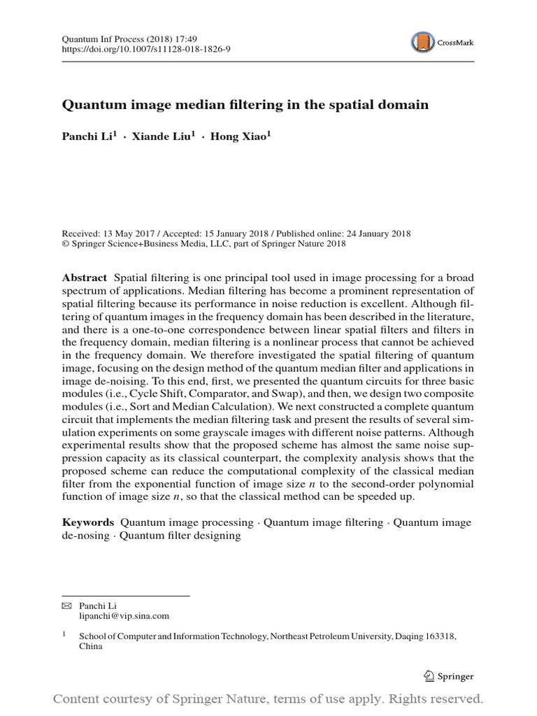 Quantum Median Filtering for Images | PDF | Filter (Signal Processing ...