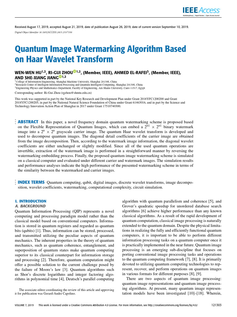 Quantum Watermarking via Haar Transform | PDF | Quantum Computing | Wavelet
