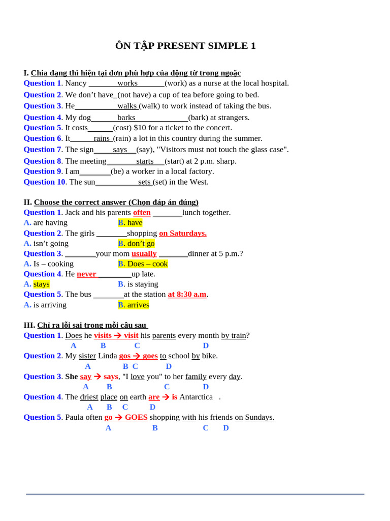 Ôn Tập Present Simple 1 | PDF | Chess Openings | Chess