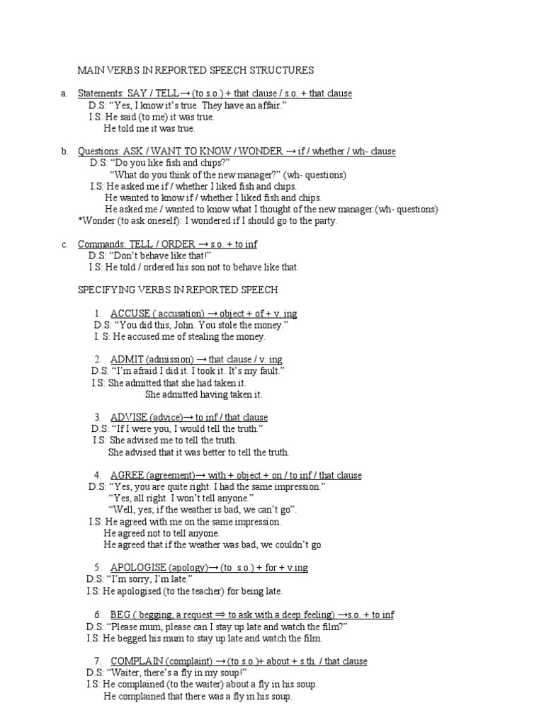 Reported Speech | PDF | Clause | Question
