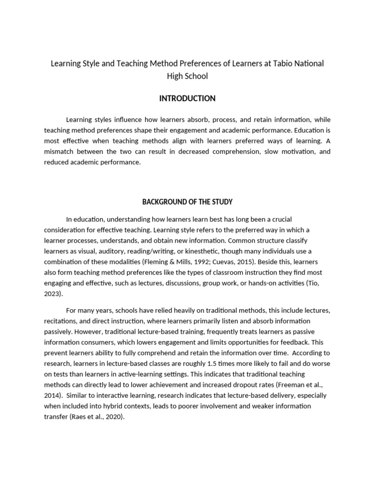 New Background of The Study | PDF | Learning Styles | Methodology