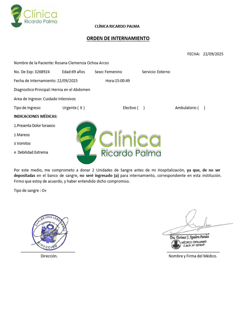 Orden de Internamiento: Rosana Ochoa | PDF