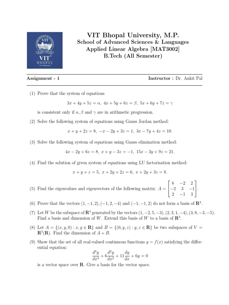 Assignment 1 MAT3002 | PDF
