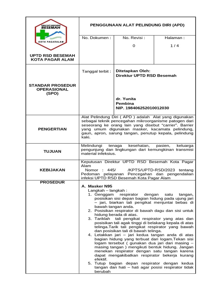 Spo Penggunaan Apd | PDF