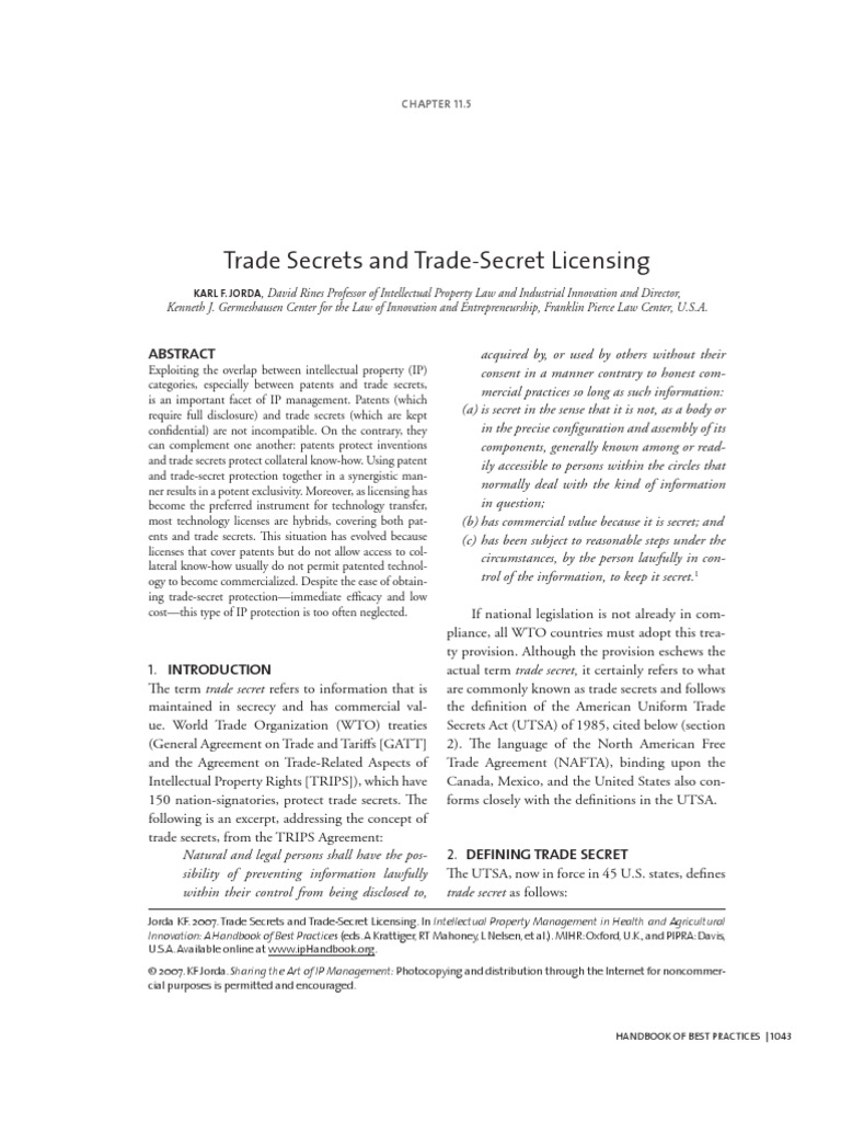 Abstract of Ipr | Trade Secret | Know How