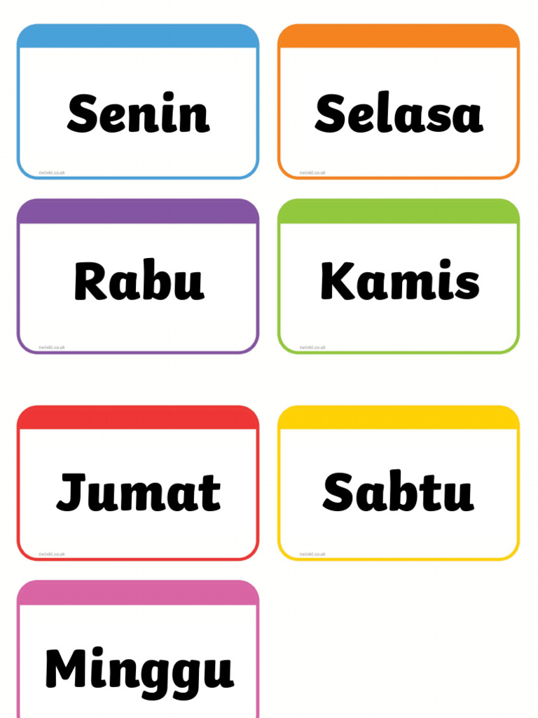 Id T 1685560133 Flashcard Nama Hari Dalam Seminggu Ver 2 | PDF