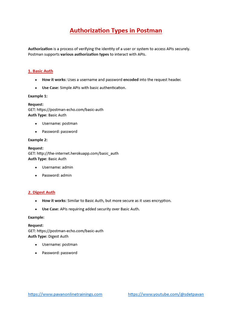 Postman Authorization Types Explained | PDF | Password | User (Computing)