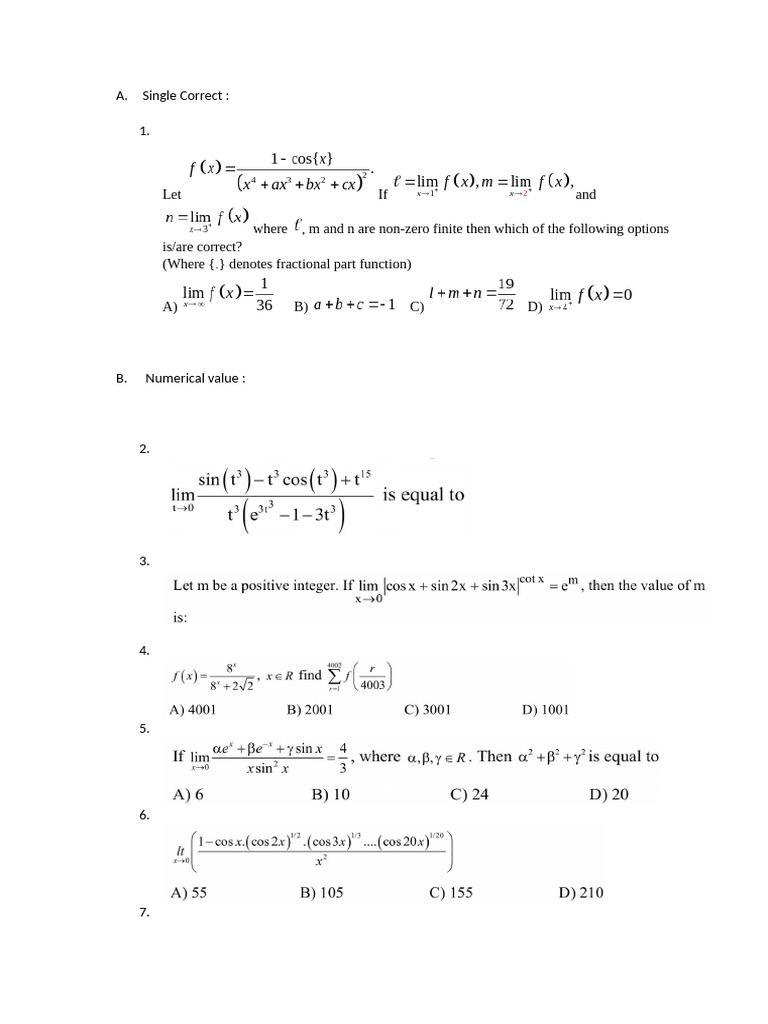 Function and Limits Dpp-2 Questions | PDF