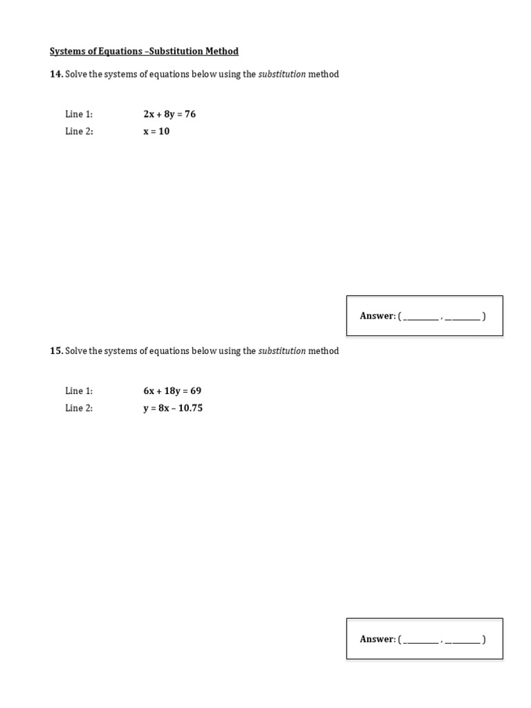 Systems+of+Equations+ +Substitution+Method+Practice+Problems | PDF ...