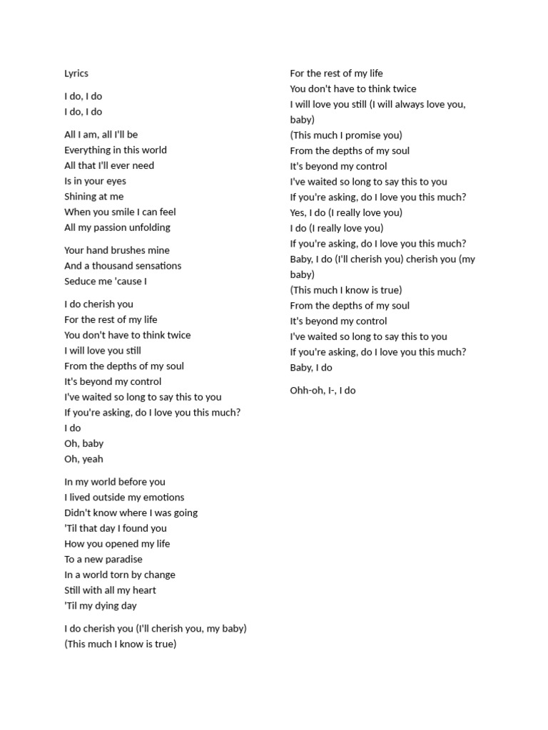 "I Do Lyrics: Cherishing Love" | PDF