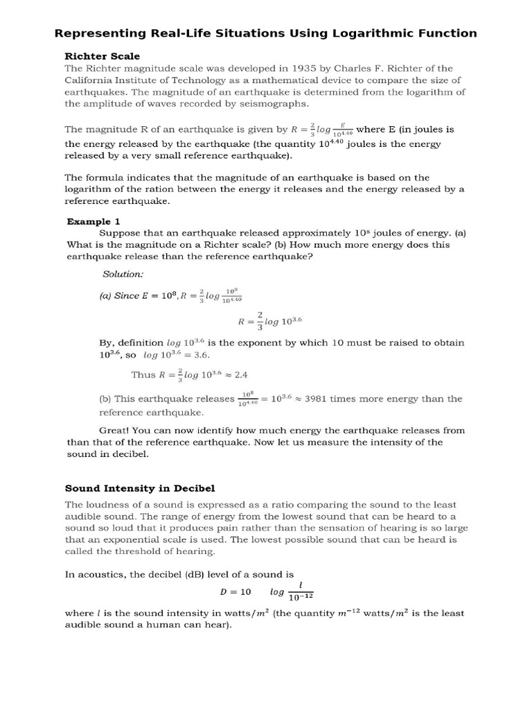 Representing Real Life Situations Using Logarithmic Function | PDF