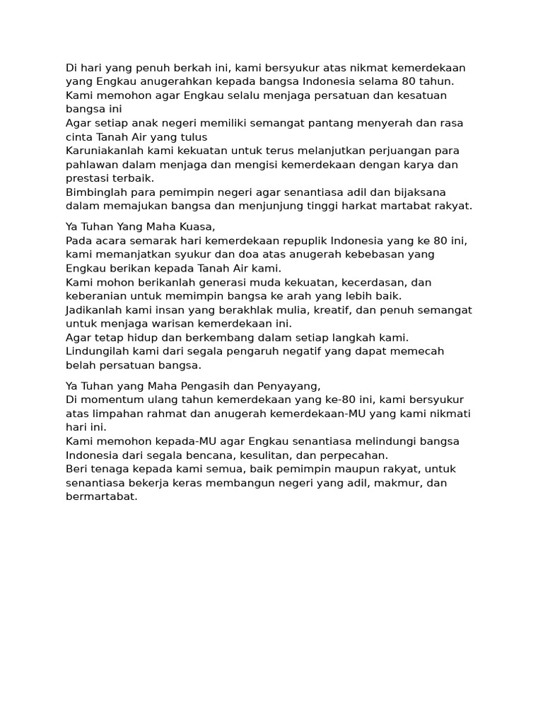 Doa Syukur HUT Kemerdekaan RI ke-80 | PDF