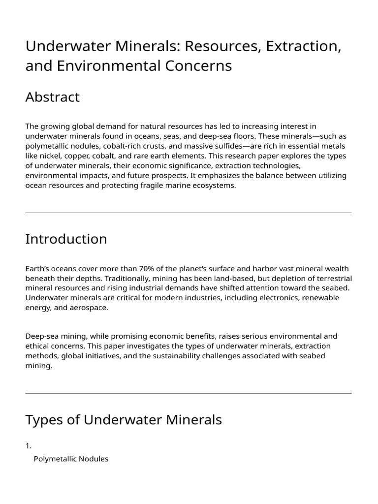 Underwater Minerals: Economic and Ecological Insights | PDF | Seabed ...