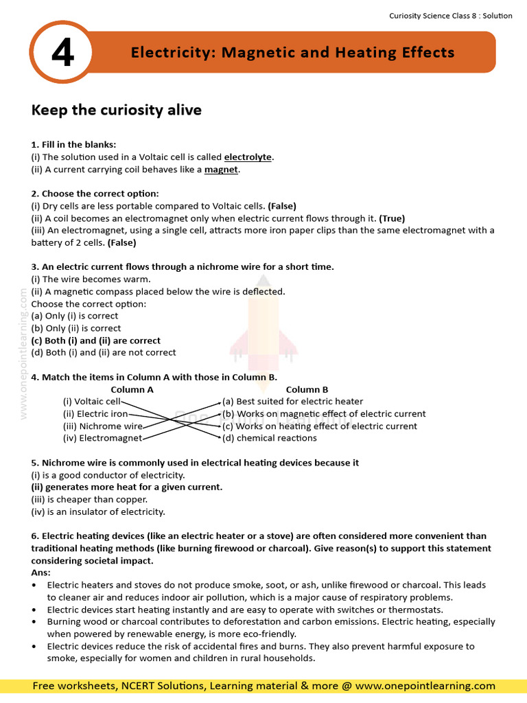 Class 8 Electricity: Magnetic Effects | PDF | Electric Current ...