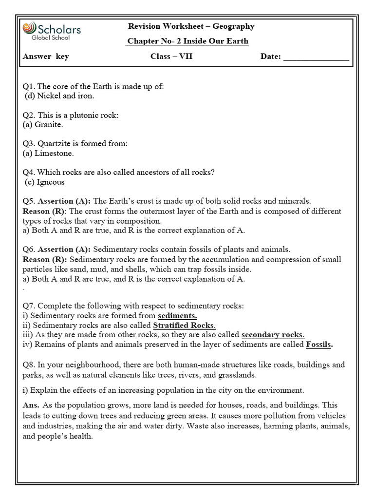 Class 7th Social Science Inside Our Earth Answer Key | PDF | Rock (Geology) | Sedimentary Rock
