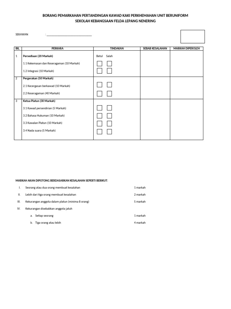 Borang Markah Kawad Kaki | PDF