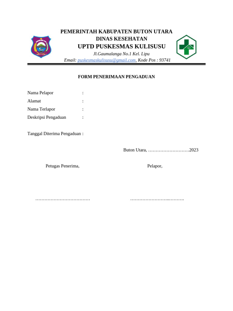Form Penerimaan Pengaduan | PDF