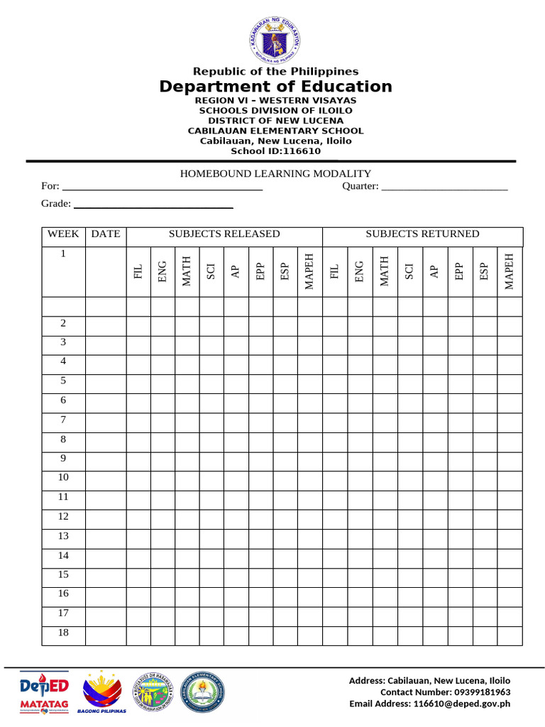 Homebound Learning Attendance Sheet | PDF | Asia | Philippines