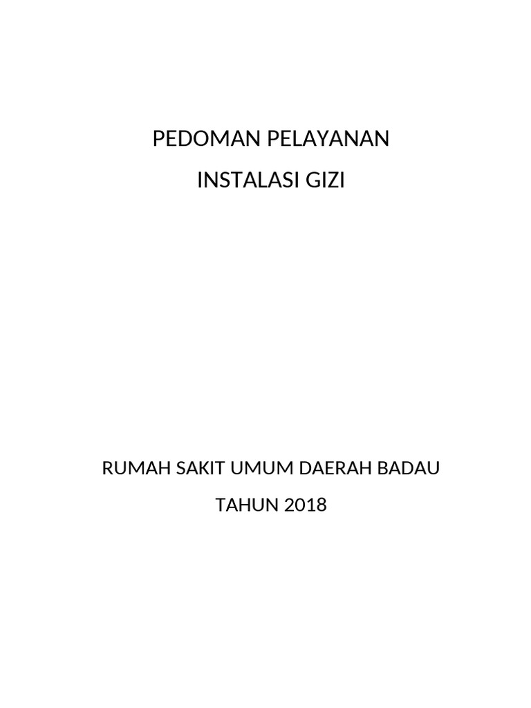 Pedoman Pelayanan Gizi RSUD Badau | PDF