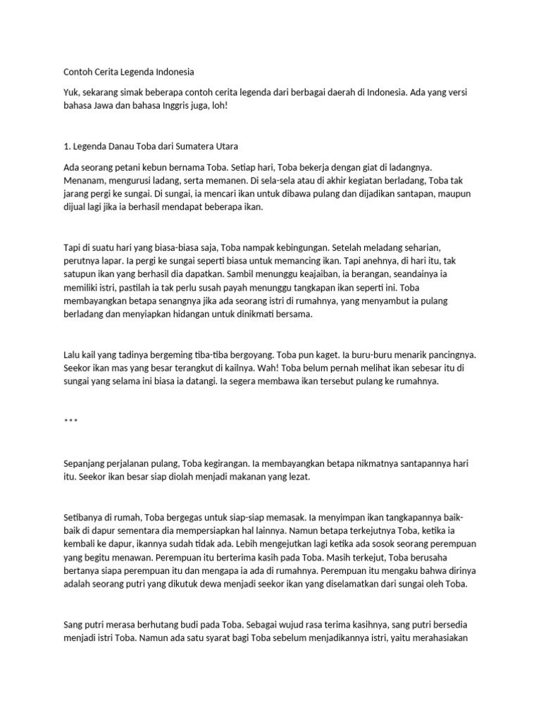 Contoh Cerita Legenda Indonesia | PDF