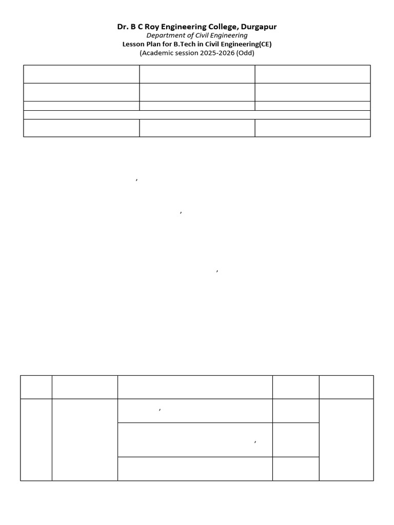 B.Tech Civil Engineering Lesson Plan CE-202 | PDF | Bending | Beam ...