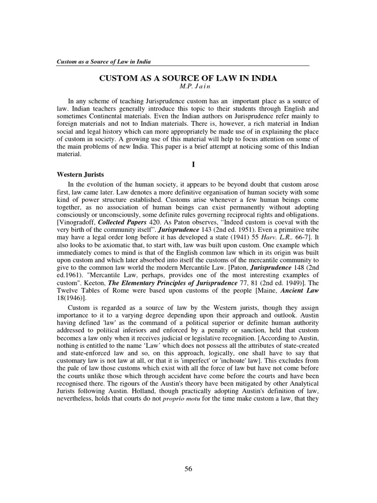 Custom As A Source of Law - Jurisprudence | PDF
