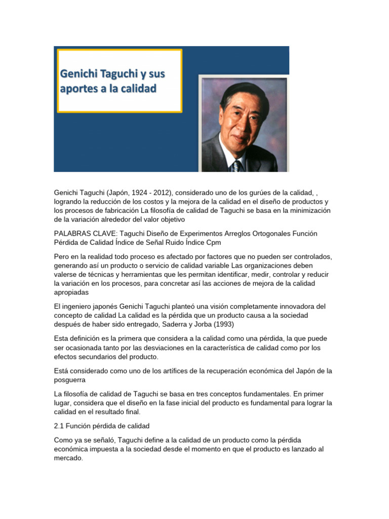 Genichi Taguchi | PDF | Calidad (comercial) | Business