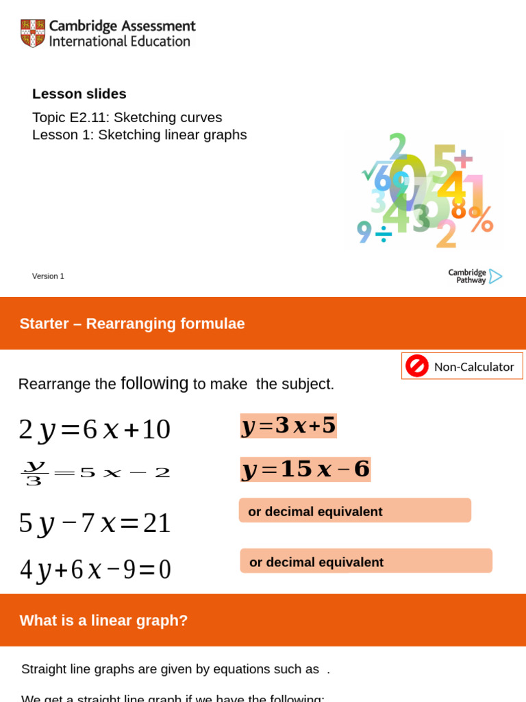 Lesson 1 - Sketching Linear Graphs | PDF | Equations | Gradient