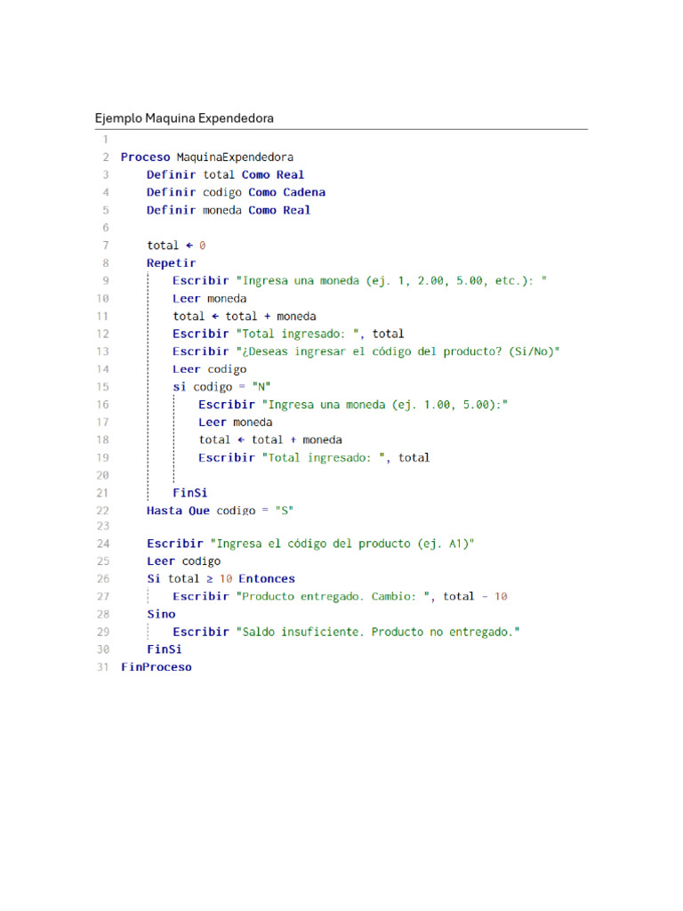 Ejemplos Pseudocodigo Pseint | PDF