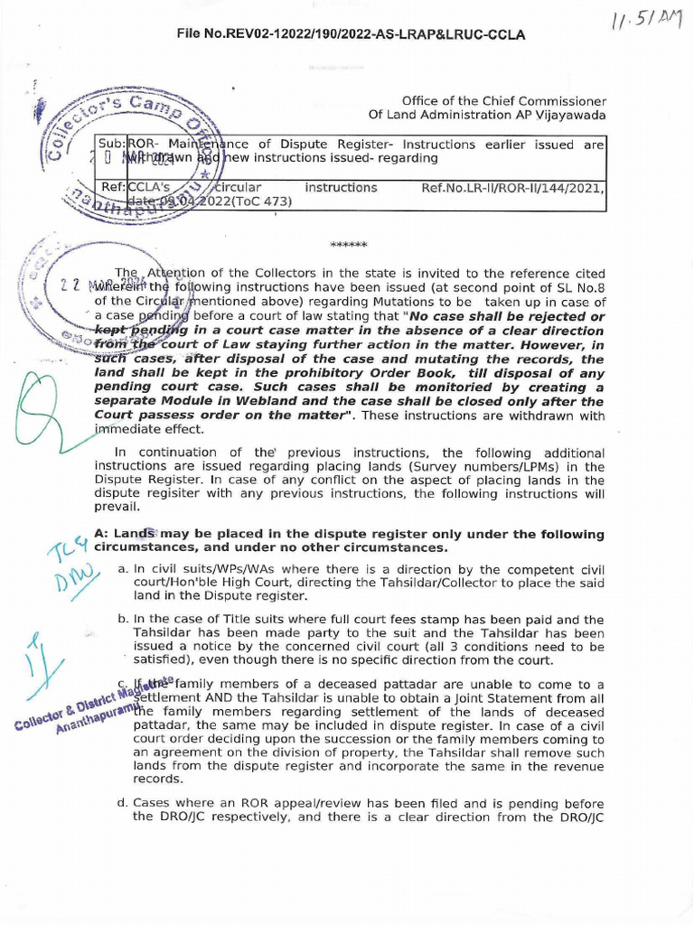 Instructions On Dispute Register | PDF