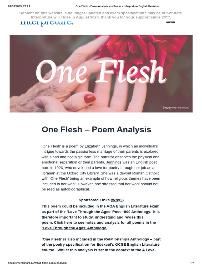 One Flesh - Poem Analysis and Notes - Interpreture English Revision ...