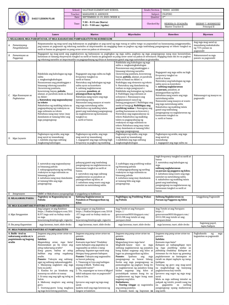 DLP Filipino Q2 W4 | PDF