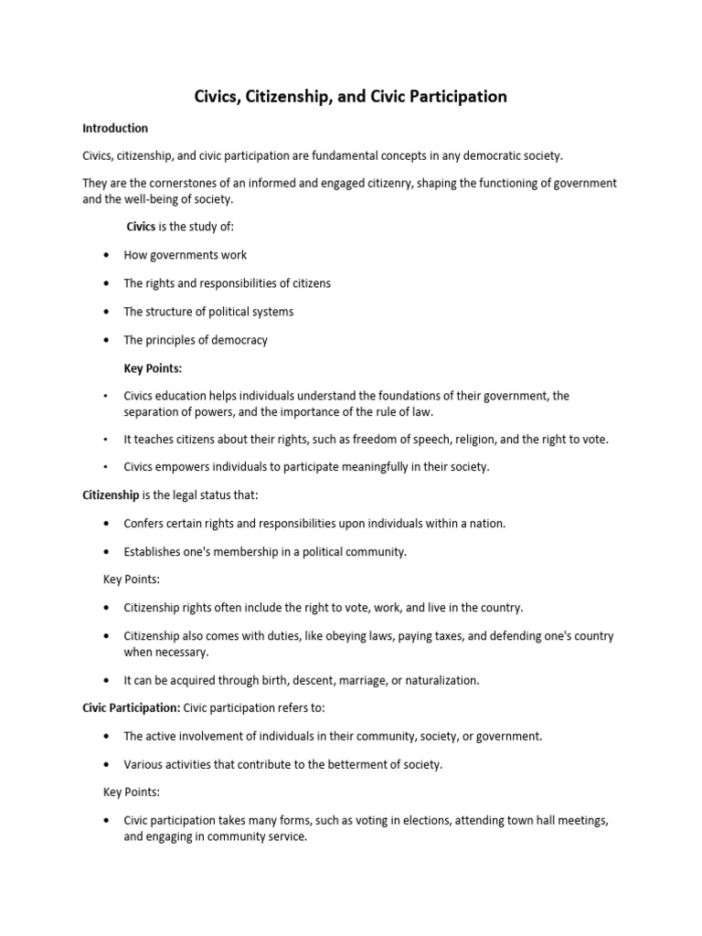 Understanding Civics and Citizenship | PDF | Citizenship | Democracy