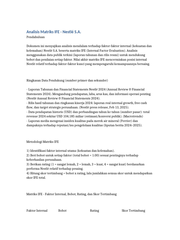 Analisis IFE Nestlé S.A. 2024 | PDF