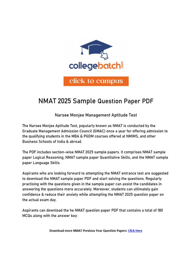 NMAT 2025 Sample Question Paper PDF | PDF | Area | China