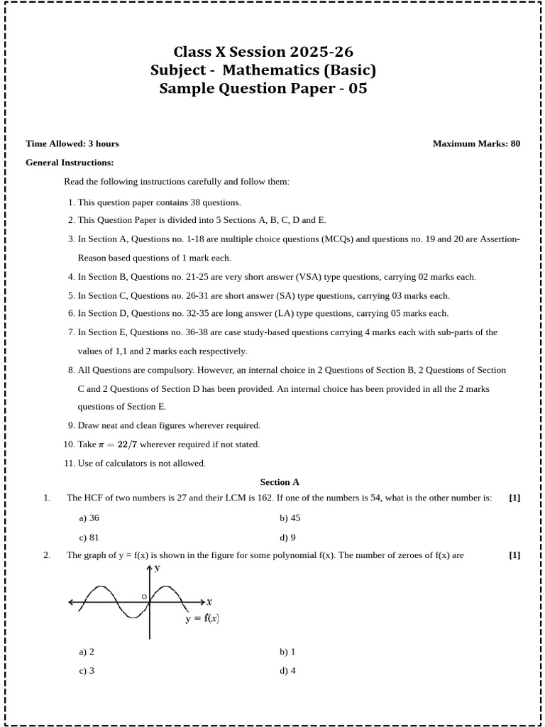 Class X Mathematics Sample Paper 2025-26 | PDF | Circle | Quadratic ...