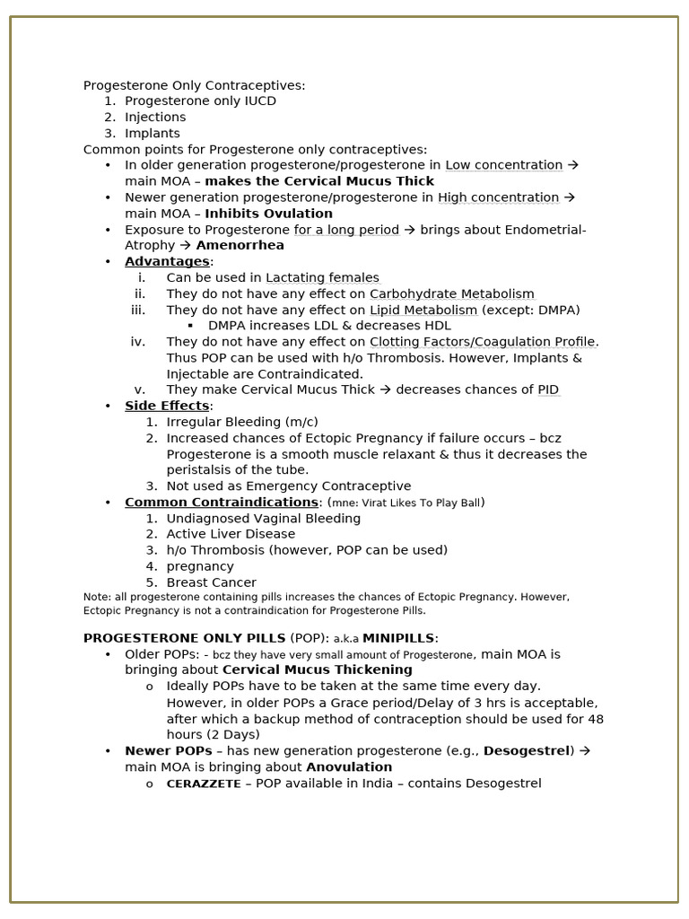 Obstetrics & Gynaecology - 3 Progesterone Only Contraceptives | PDF ...