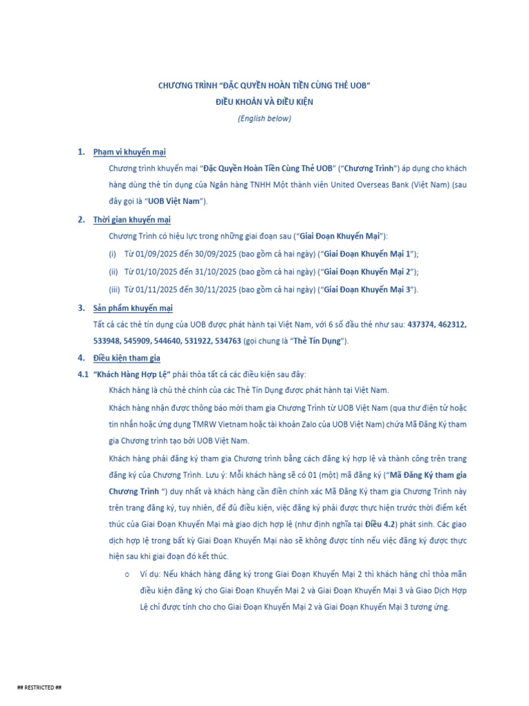 Uobv Terms and Conditions Win Back Campaign | PDF