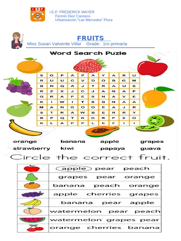 Frutas en 1ro Primaria - I.E.P. Mayer | PDF